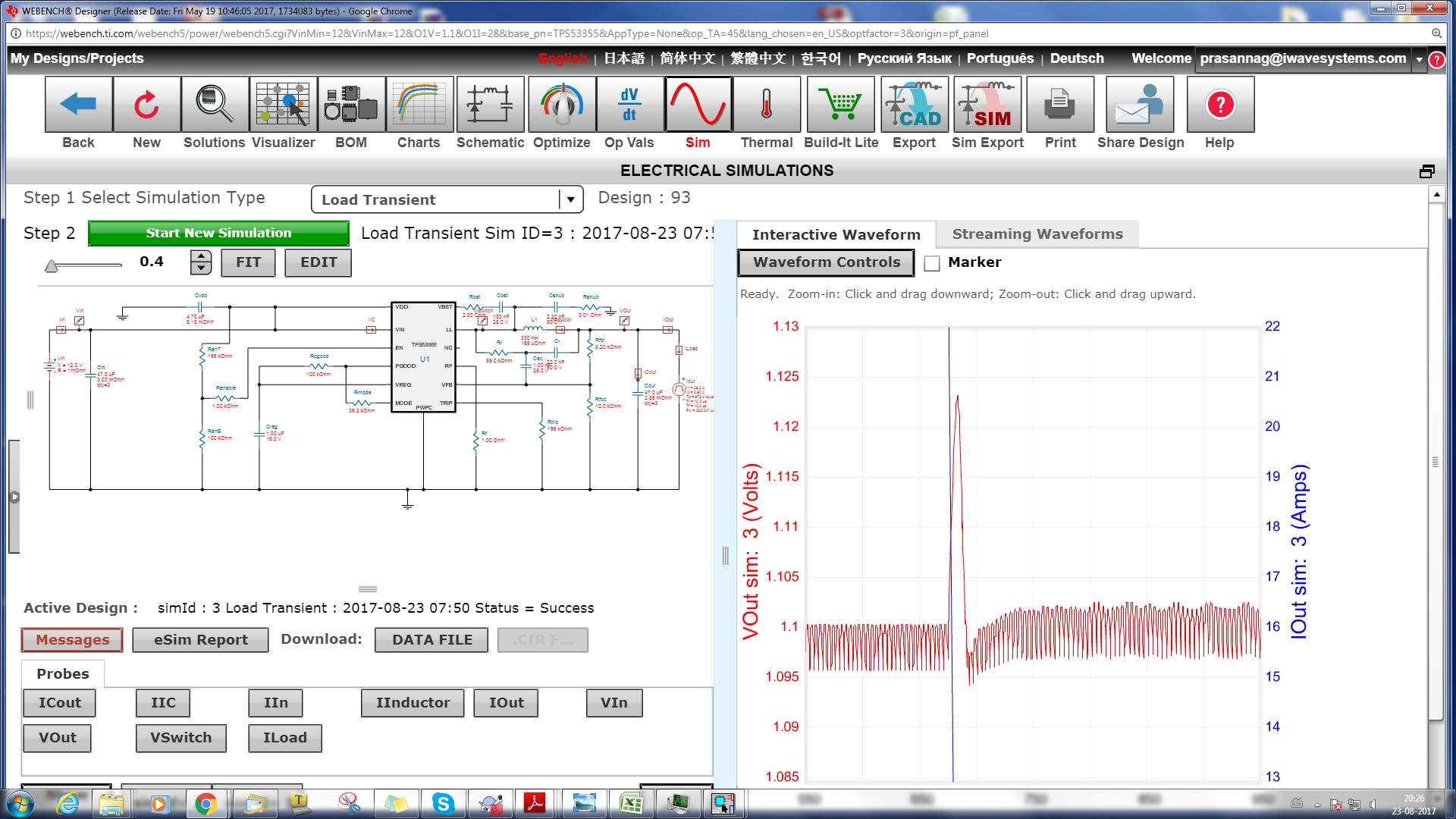 Webench® Toolstps53355 Same Load Transient Graph For Different Number Of Decaps Simulation