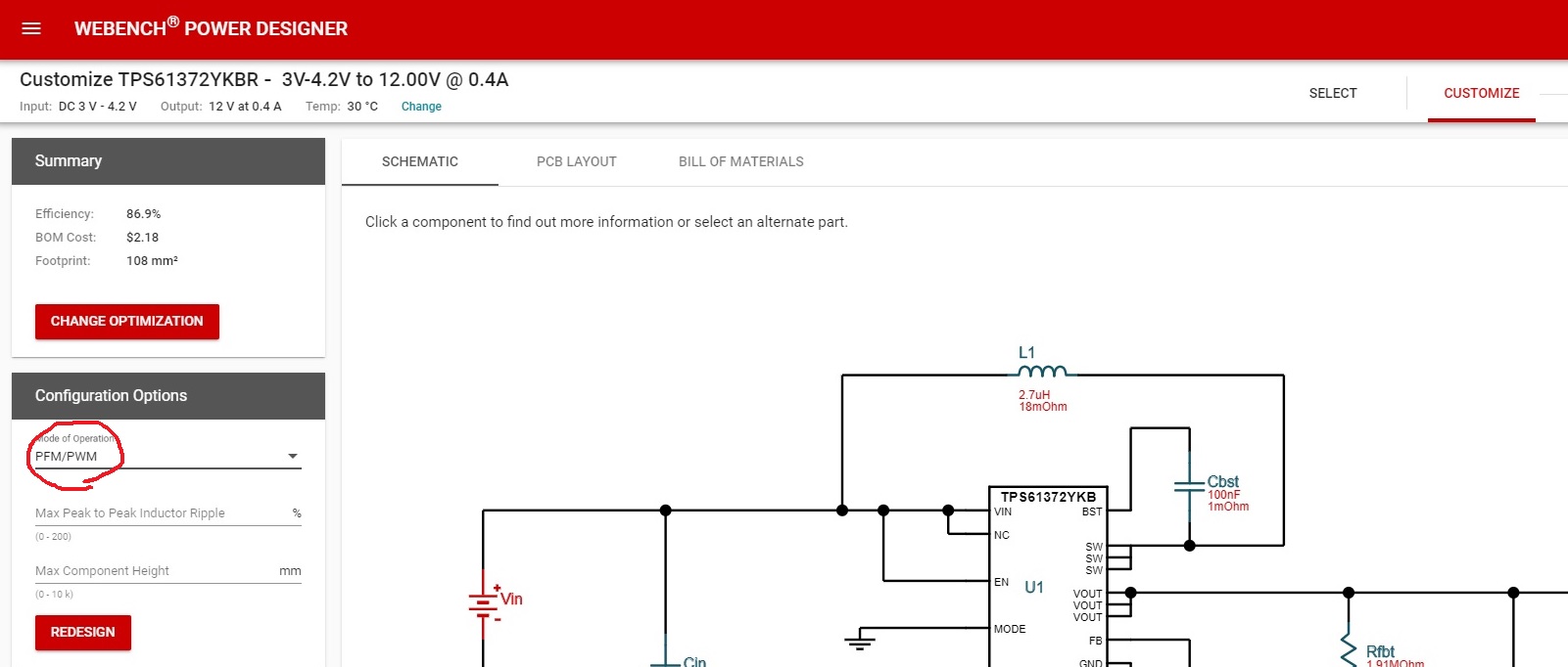 WEBENCH® Tools: How to get a parts information compatible with PFM/PWM(DC/DC converter ...