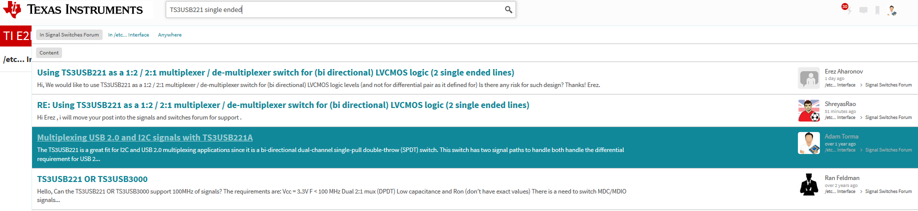 Using TS3USB221 as a 1:2 / 2:1 multiplexer / de-multiplexer switch for ...