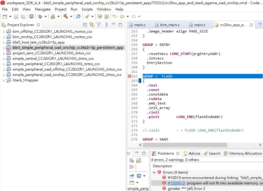 LAUNCHXL-CC26X2R1: Build fail with simple periperal oad onchip persistent example in SDK 4.4 ...