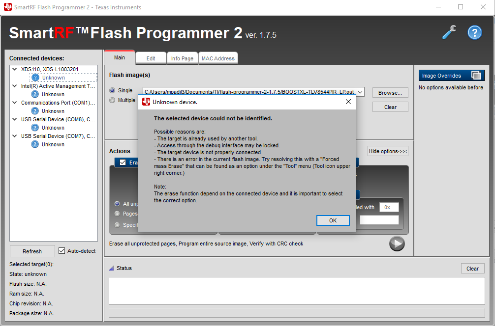 BOOSTXL-TLV8544PIR: Connecting to SmartRF Flash Programmer 2 - Bluetooth forum - Bluetooth®︎ ...
