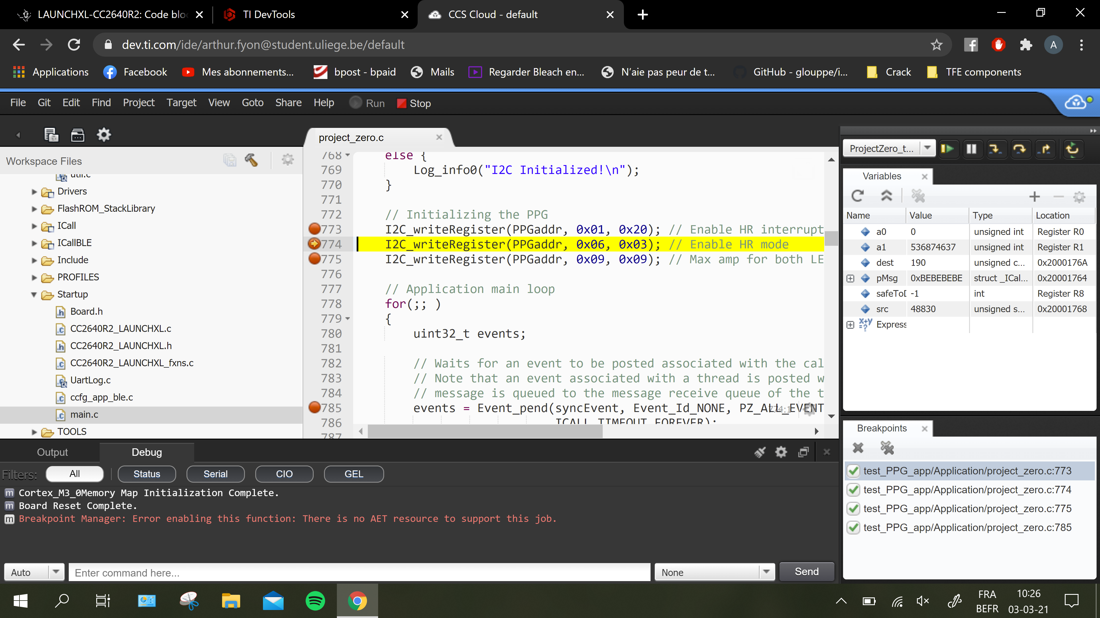 LAUNCHXL-CC2640R2: Code blocked while trying to communicate with I2C ...