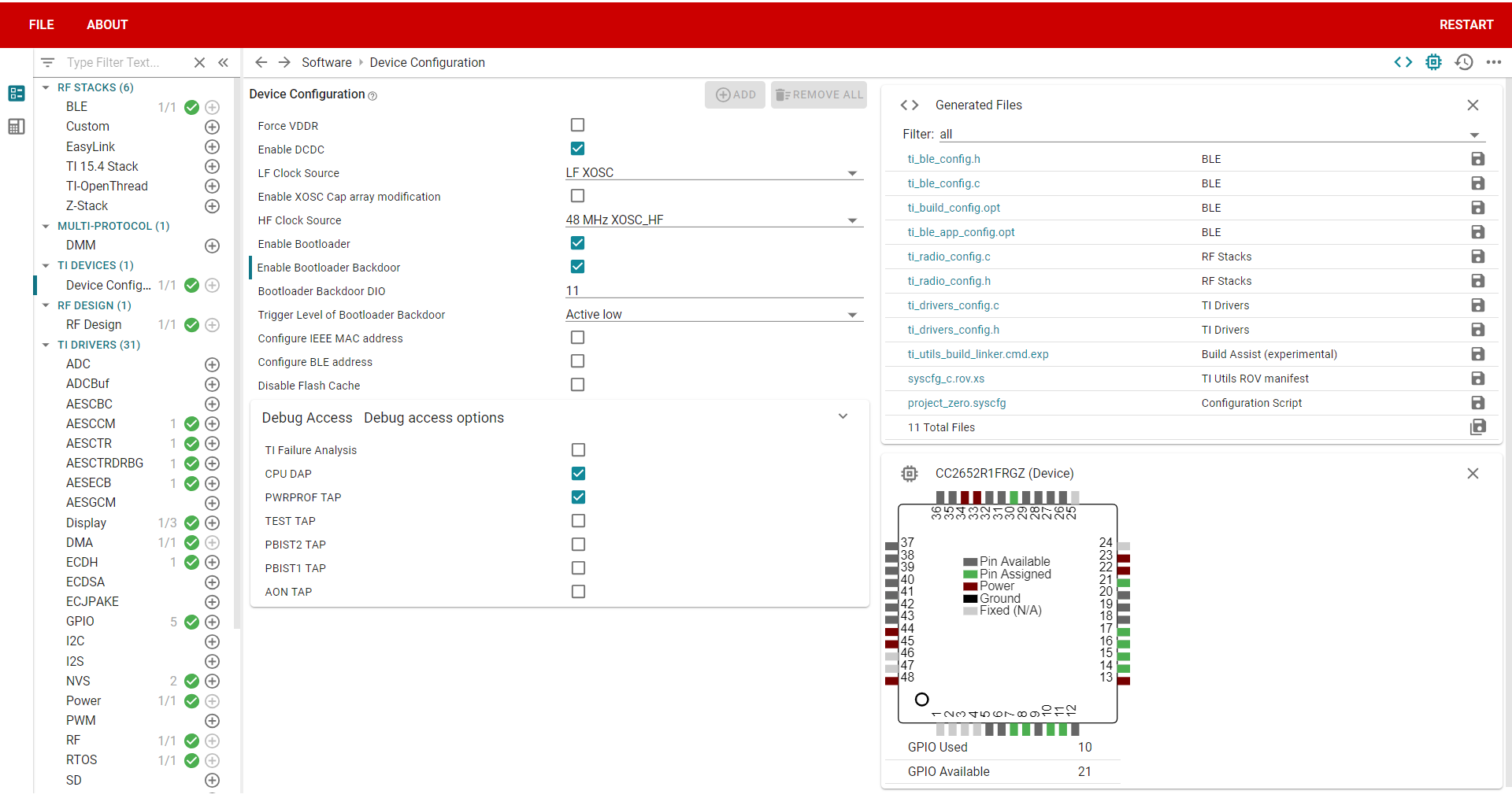 LAUNCHXL-CC26X2R1: Enable Bootloader Backdoor with system config ...