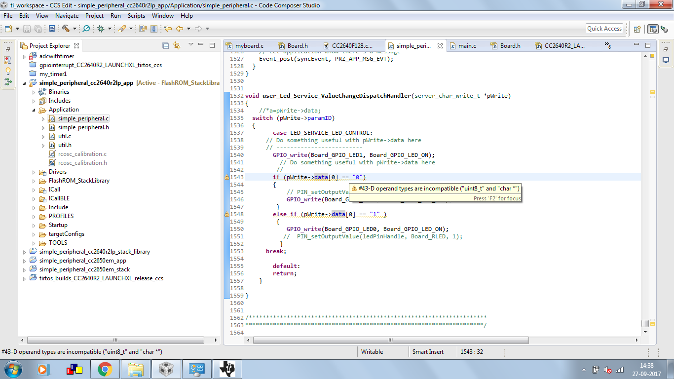 CCS/CC2640R2F: Value not received during write operation of BLE service - Bluetooth forum ...