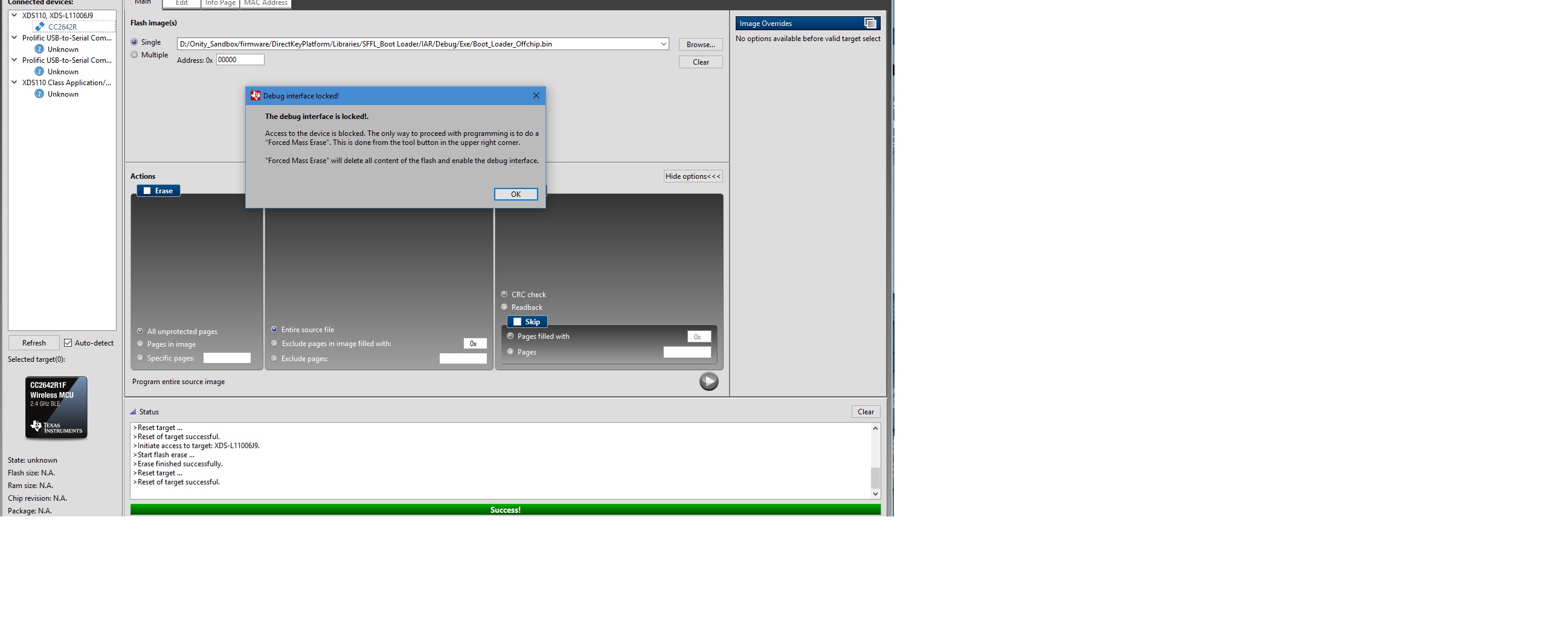 Compiler/CC2642R: Not able to Connect to Target(CC2642R) by using the I-Jet and Flash Programmer ...