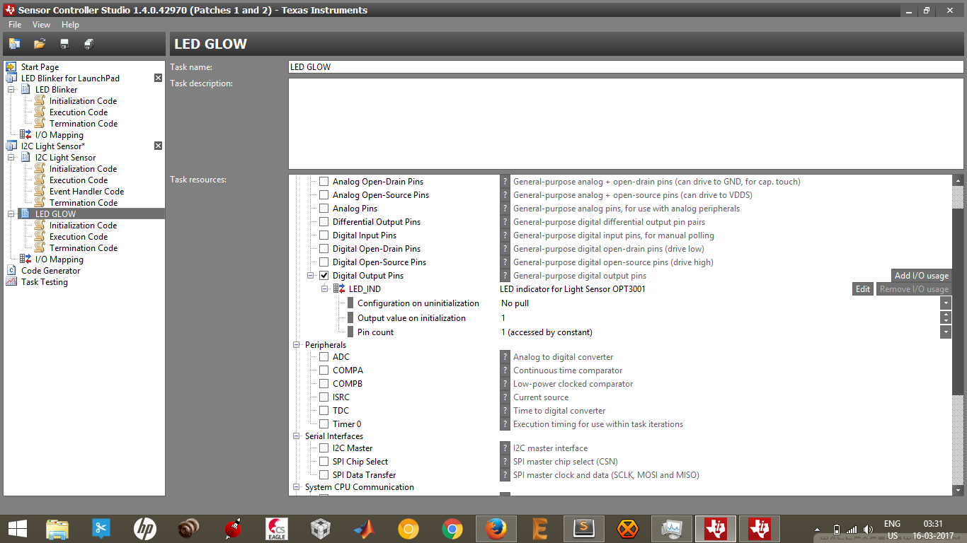 LAUNCHXL-CC2650: How to setup I2C (OPT3001) and LED Glow tasks in Sensor Controller Studio ...