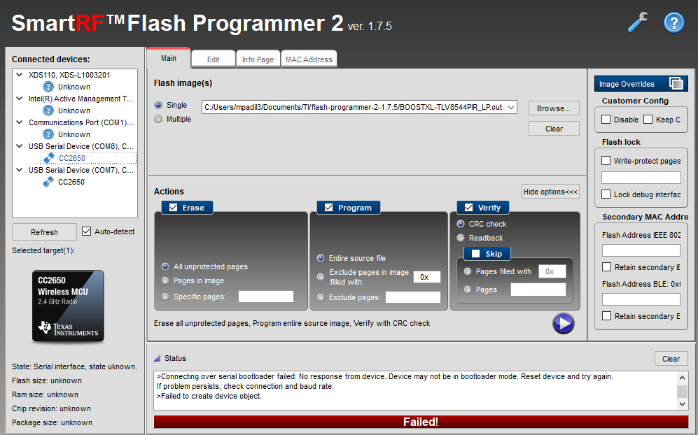 Boostxl Tlv8544pir Connecting To Smartrf Flash Programmer 2