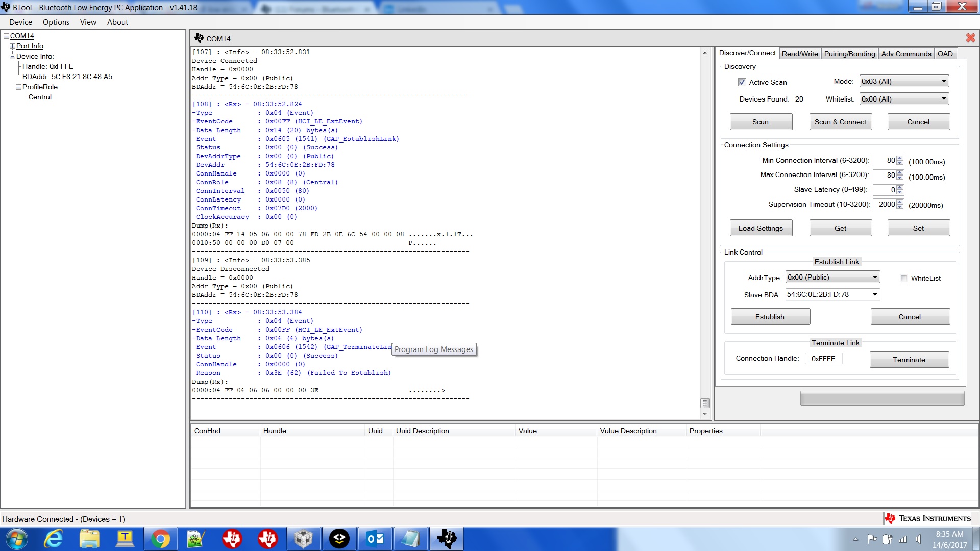 LAUNCHXL-CC2640R2: BLE 5 Btool Write Characteristic - Bluetooth forum ...