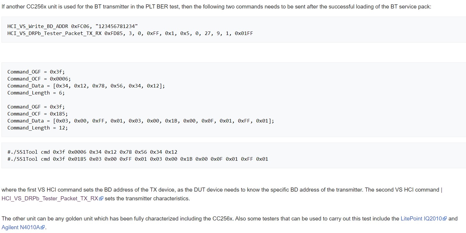 Cc2564 Receiver Blocking Testing Bt Cc2564c Hci Commands For Classic Bt And Edr Bluetooth