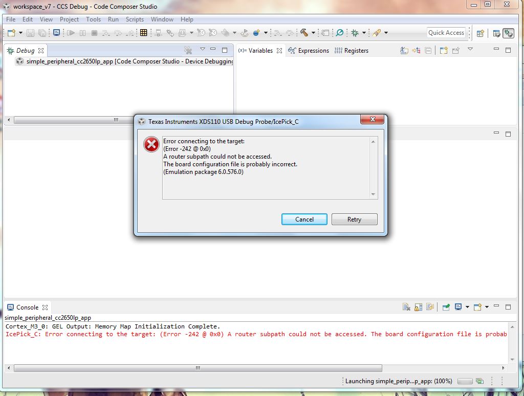 CCS/CC2650: PROBLEM TO UPLOAD DEMO CODE - Bluetooth forum - Bluetooth®︎ - TI E2E support forums