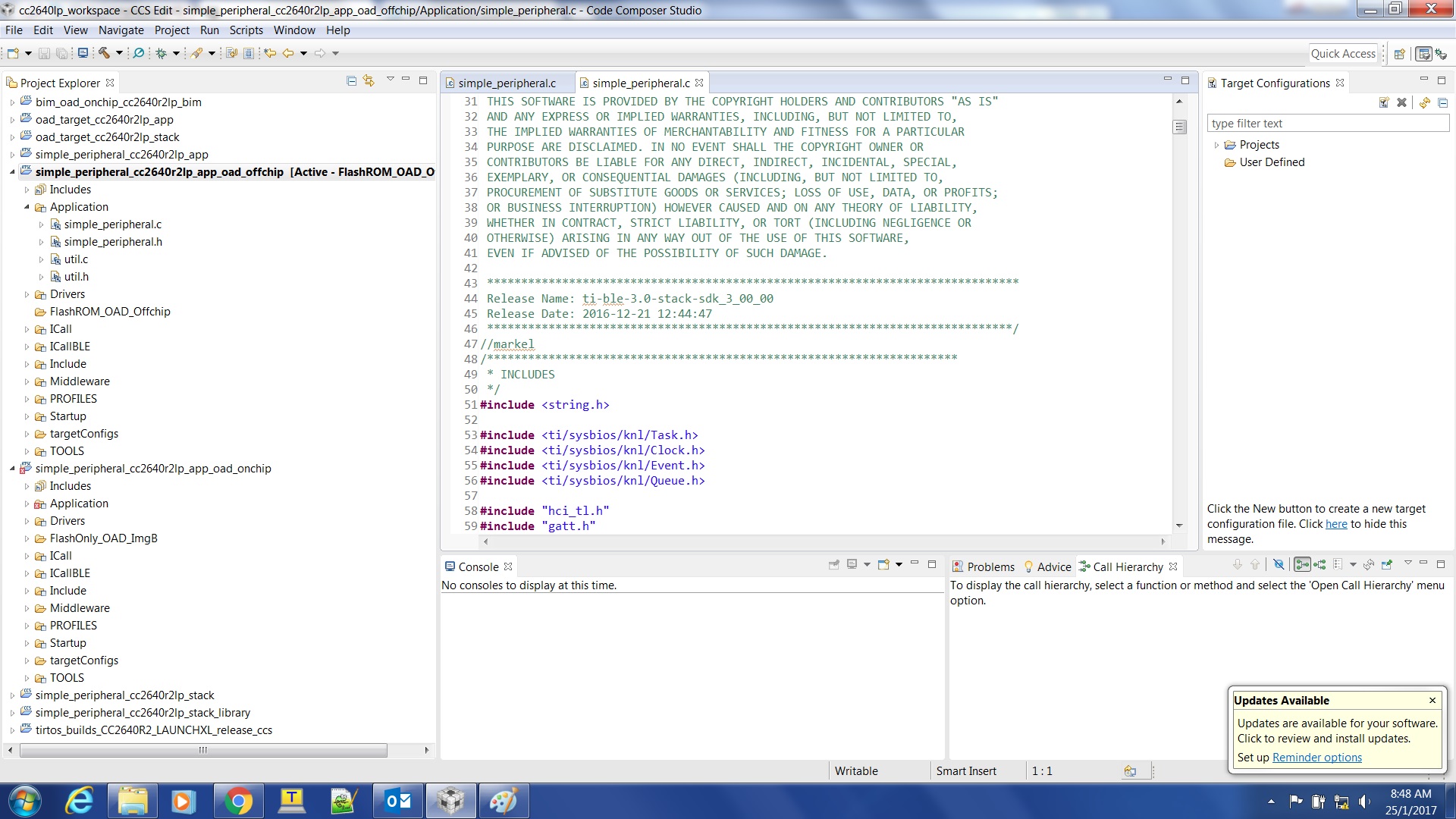 Launchxl Cc2640r2 Can Not Independently Modify Ccs Project C Files C Files Linked To Separate