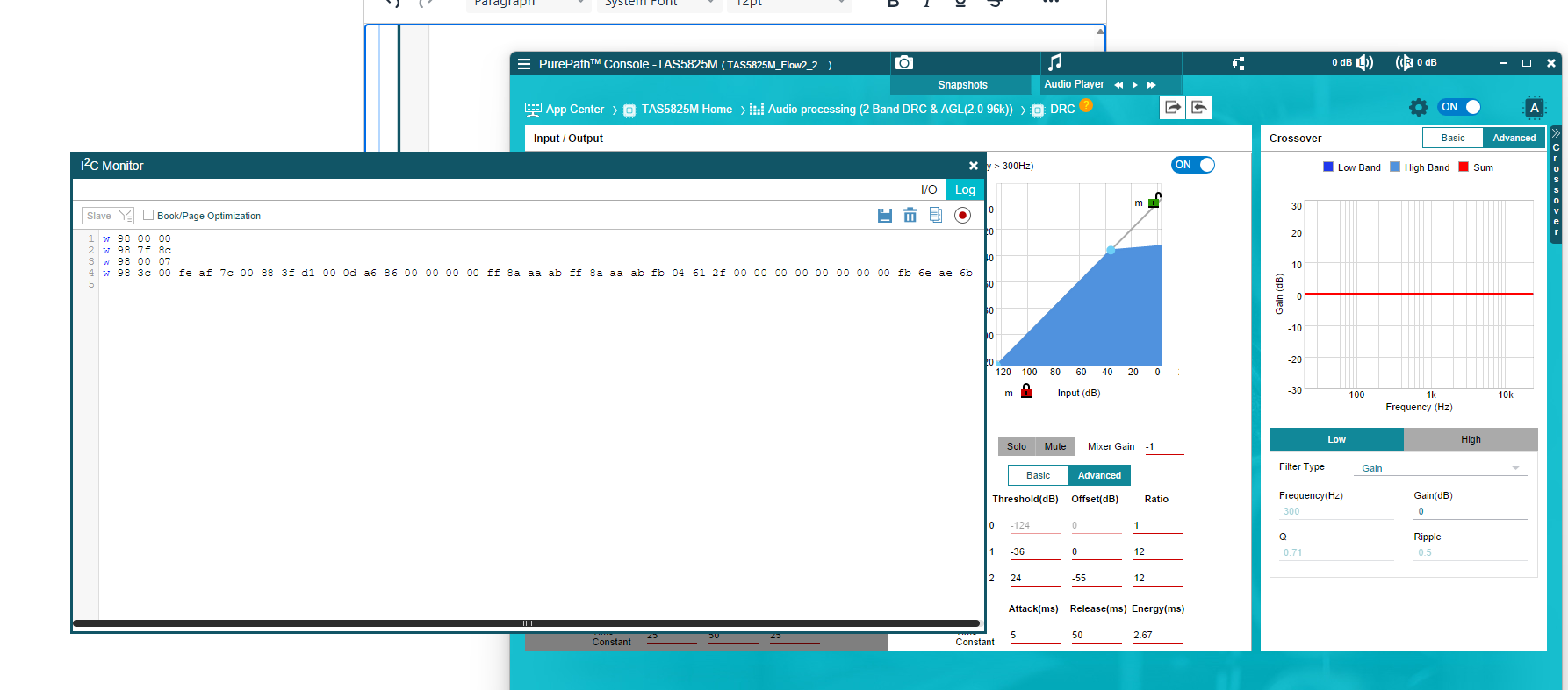 TAS5825MEVM: After writing values to the DRC module of TAS5825M via I2C ...