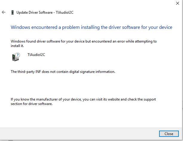TPA2028D1YZFEVM: Driver issues on Windows 10 - Audio forum - Audio - TI ...