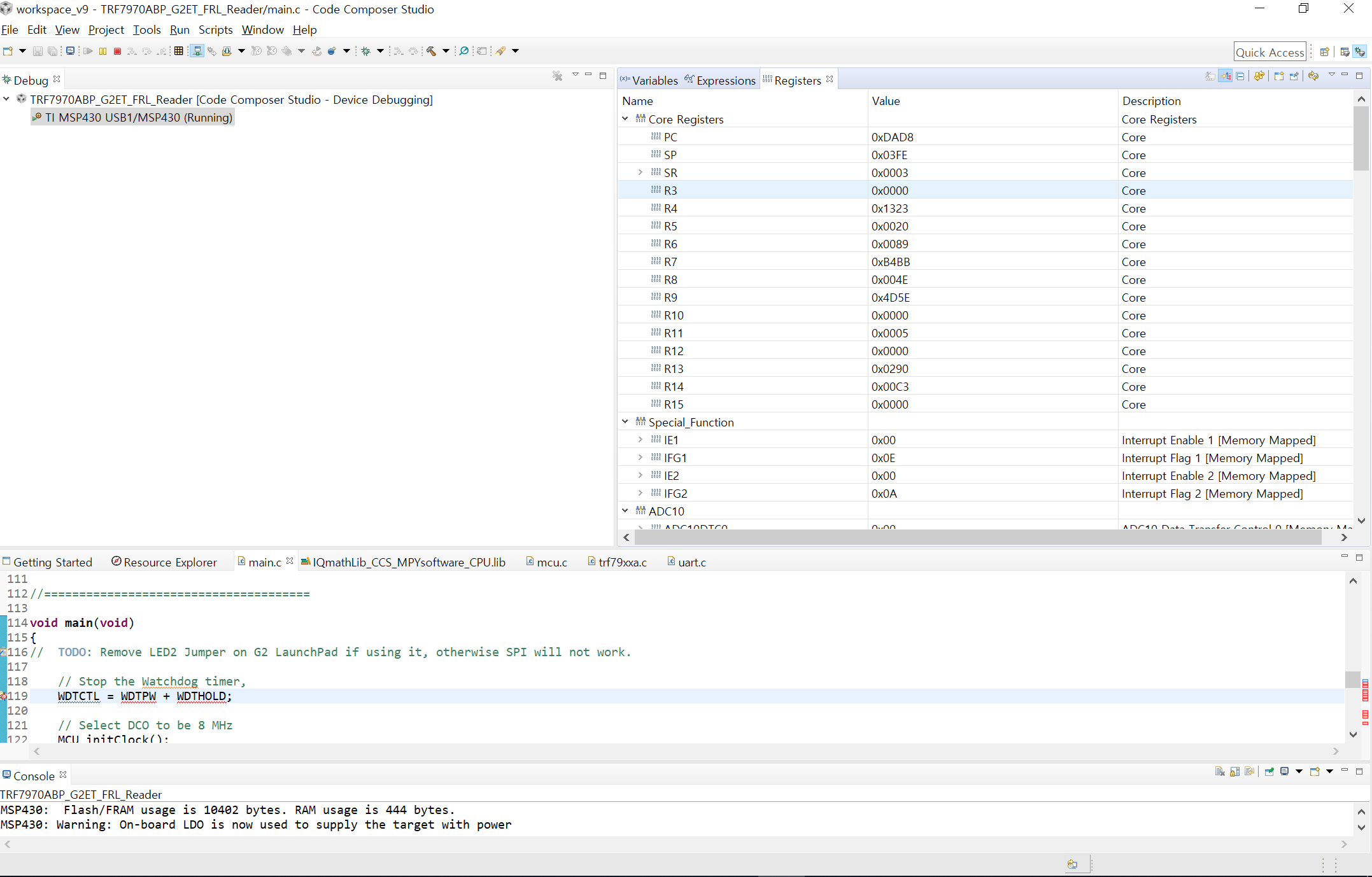 CCS/RF430FRL152H: Problems connecting RF430FRL152H and TRF7970ABP+MSP ...