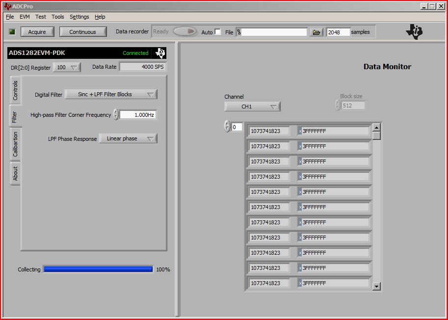 ADS1282EVM-PDK: ADC pro Final Output Data only 3FFFFFFF at maximum input - Data converters forum ...