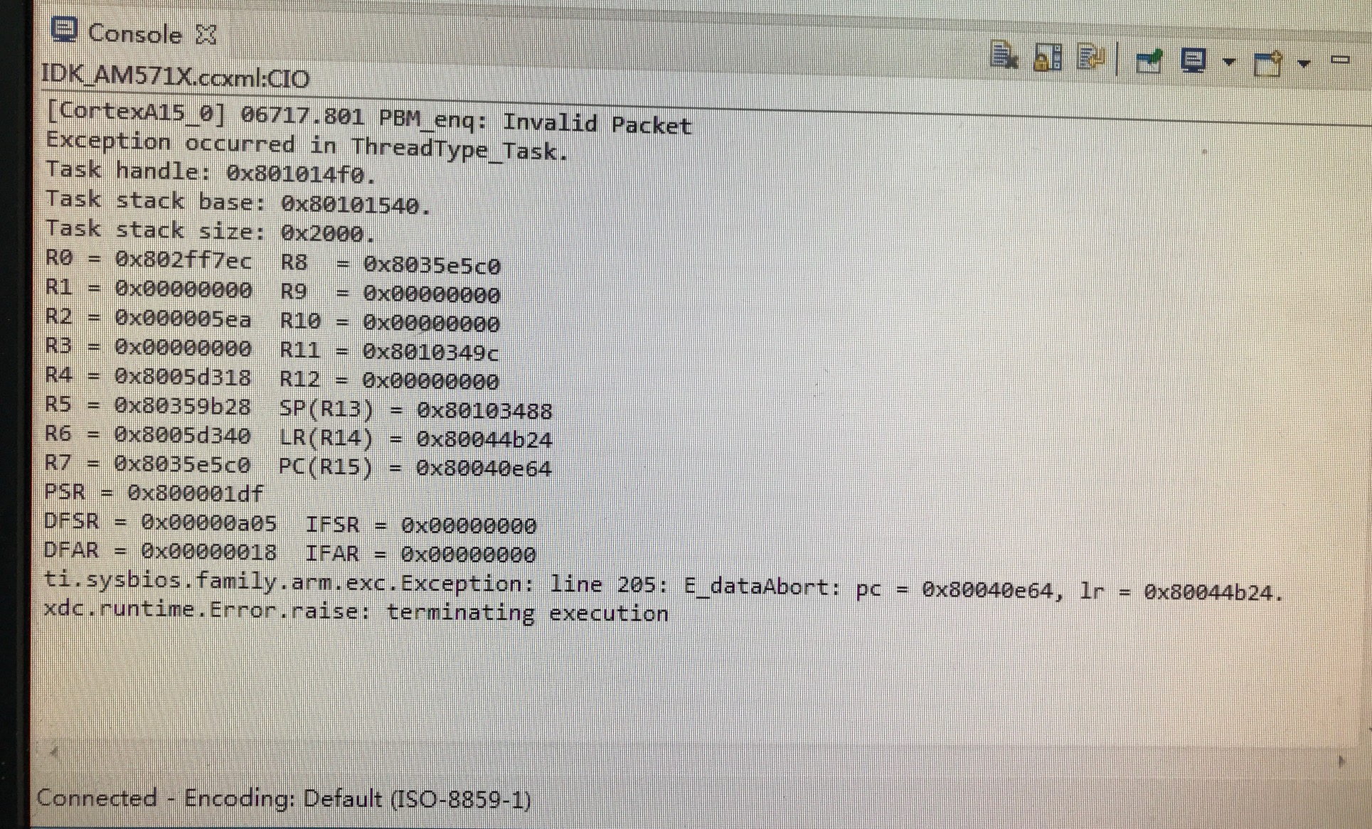 RTOS/AM5718: idkAM571x & ndk_2_26_00_08 & PBM_enq: Invalid Packet and Exception occurred ...