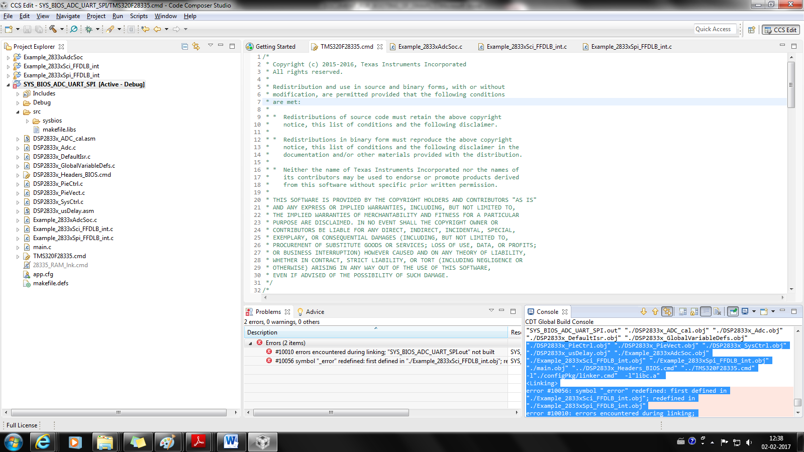 Rtostms320f28335 Not Able To Merge And Compile Sci And Spi Code From Control Suite