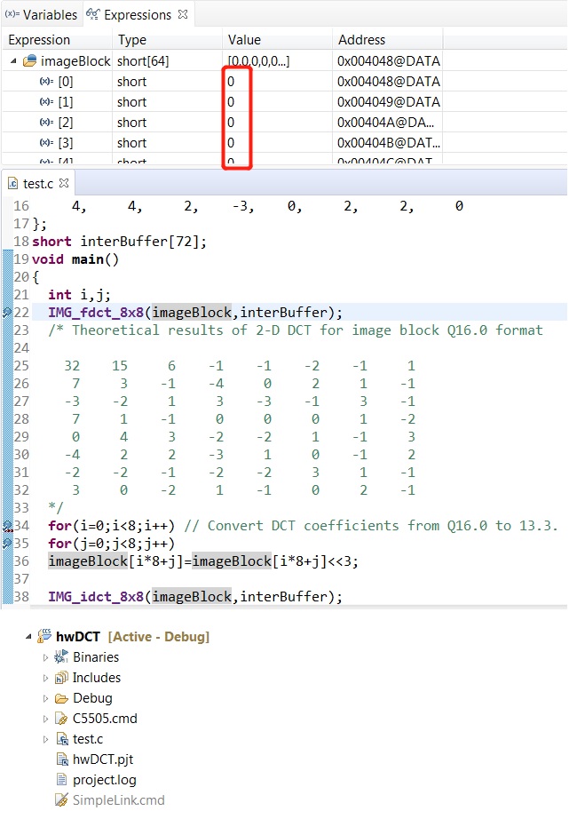 Tms320c5505 C55x Imglib Hwdct Example Doesnt Work On C5505 Works On C5510 Processors Forum