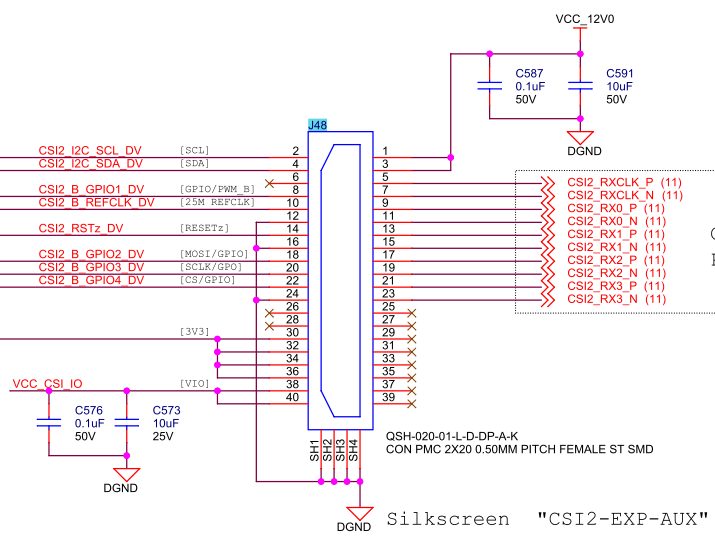 DRA829VXEVM: Discrepancy in the pinout of CSI2 connector J48 ...