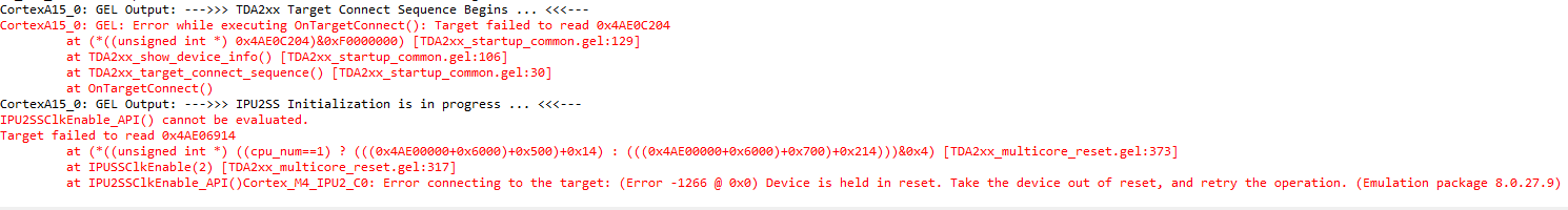 CCS/TDA2SX: CCS report "Device is held in reset. Take the device out of reset, and retry the ...
