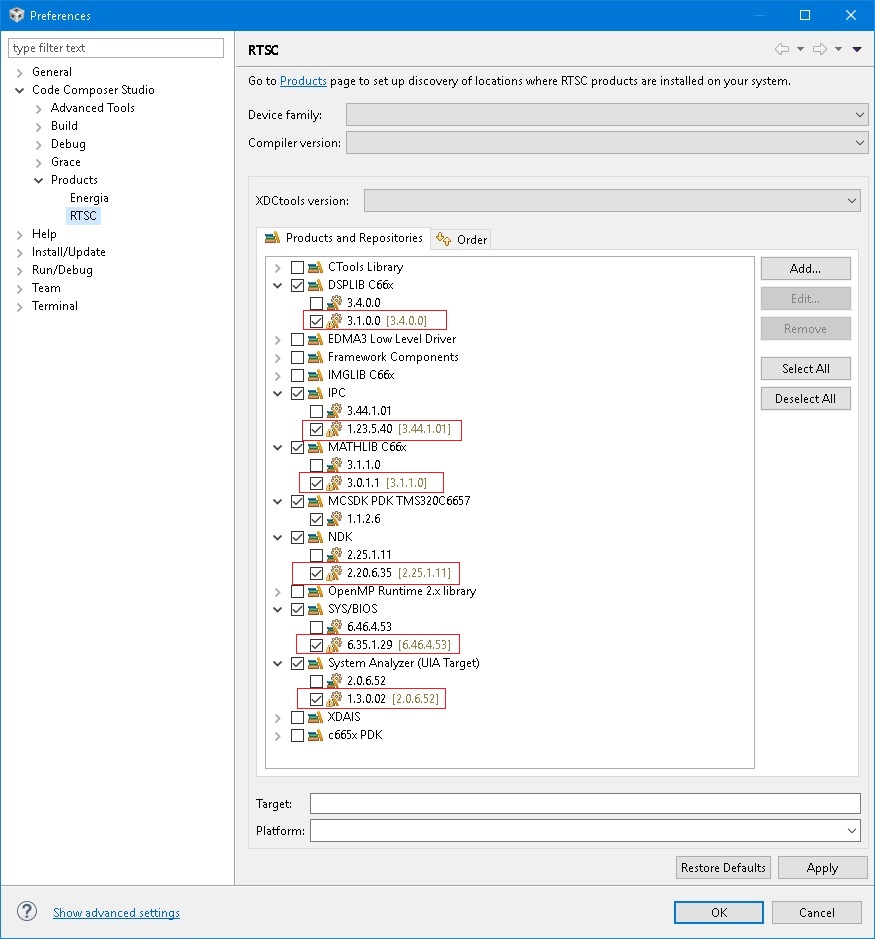CCS/TMS320C6657: RTSC Platform Config Error: Can't find 'ti.catalog' pacakges... - Processors ...