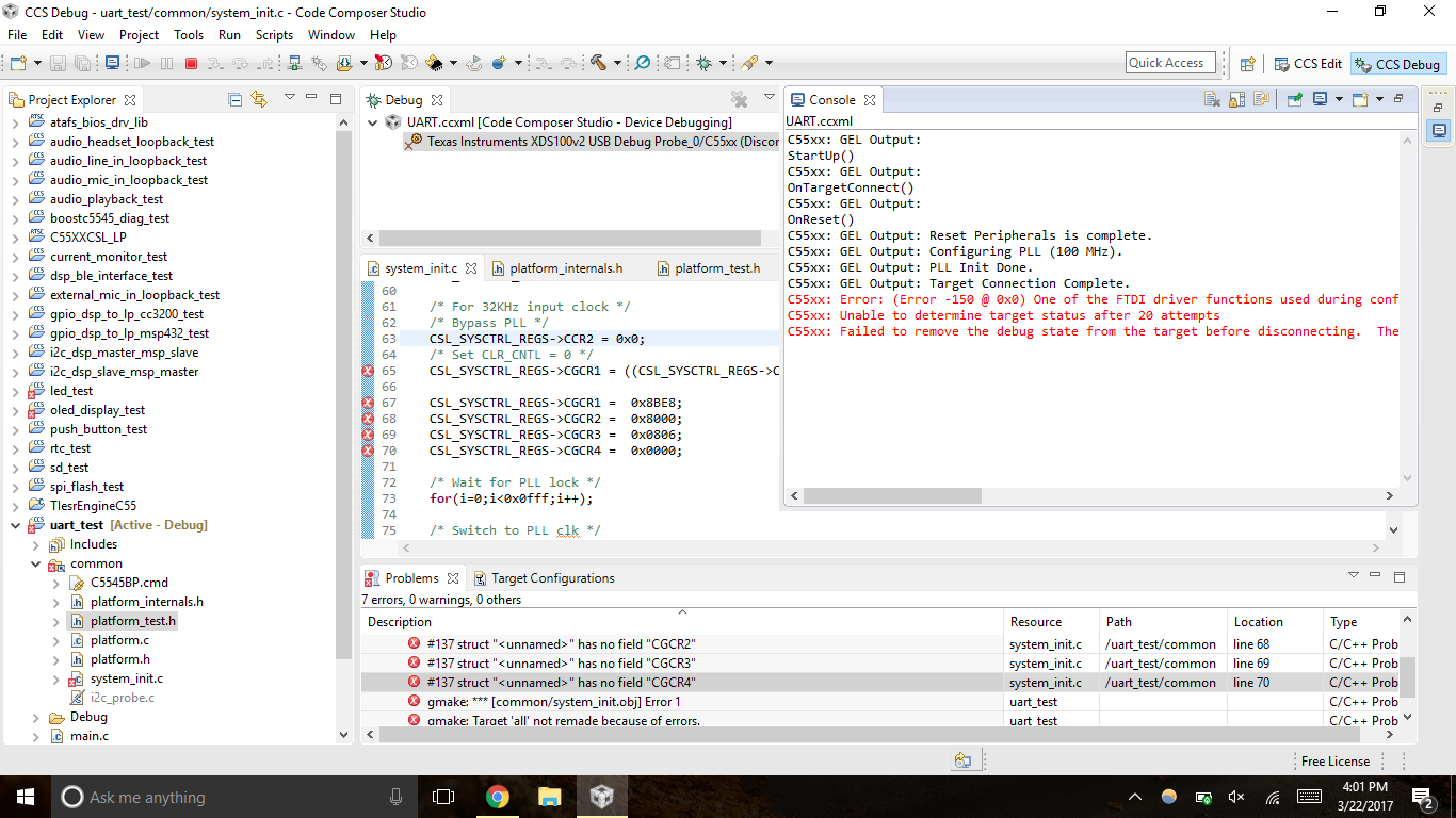 CCS/TMS320C5545: Can't build and download basic program onto C5545 with CCS - Processors forum ...