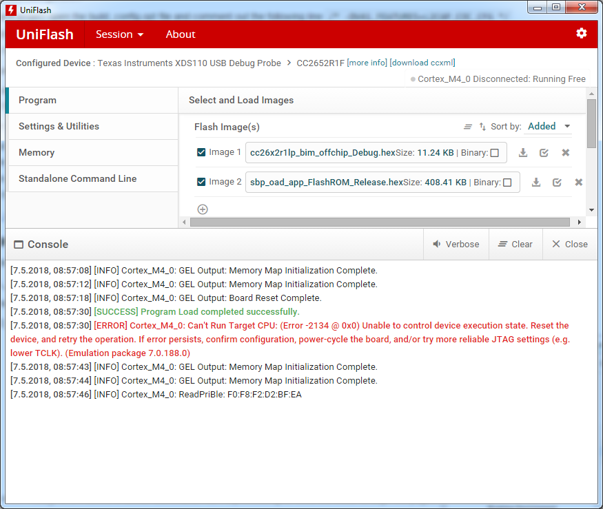 Launchxl Cc26x2r1 Oad Download Completes But Device Doesnt Does Not Restart With New Image