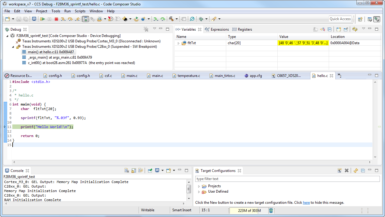 CCS/TMS320F28379D: Illegal Operation Trap using sprintf - Code Composer ...