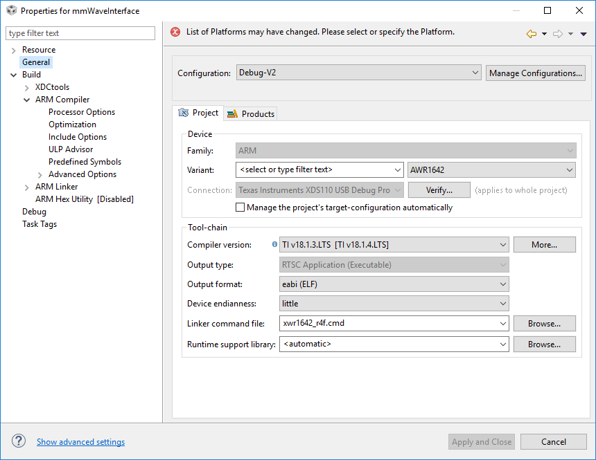 CCS/CODECOMPOSER: Build Settings Says Cannot Accept Changes When Opened ... CCS/CODECOMPOSER: Build Settings Says Cannot Accept Changes When Opened ...