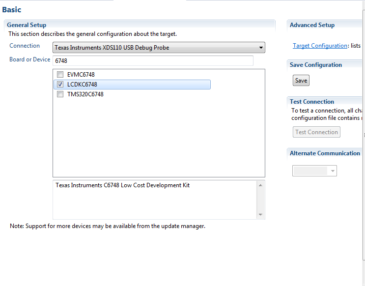 CCS/TMS320C6748: Not able to find Texas Instruments XDS110 emulator in connection type for ...