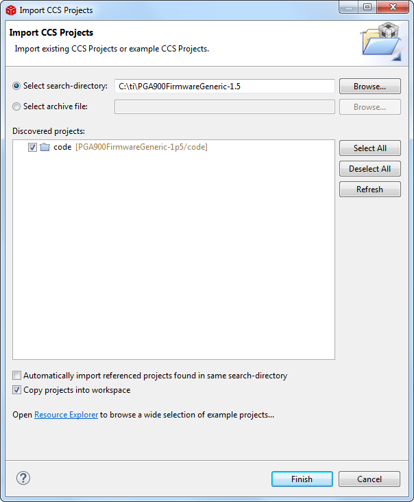 CCS/PGA900EVM: example project of PGA900 for CCS Version: 9.3.0.00012 - Code Composer Studio ...