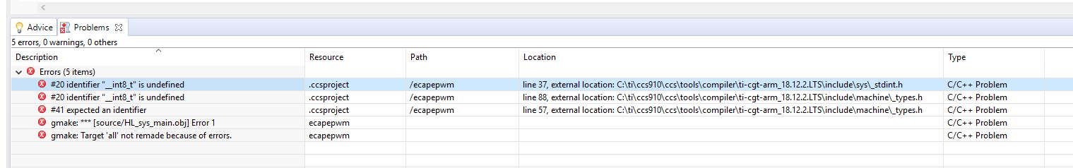 [参考译文] CCS/TMS570LC4357：_stdint.h 和_types.h 编译过程中出错 - Code Composer ...