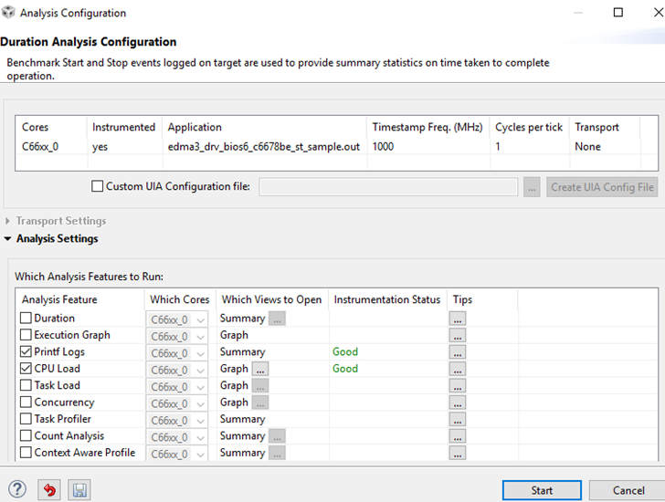 CCS/TMS320C6678: how to enable System analyser (UIA) for a C/C++ project - Code Composer Studio ...