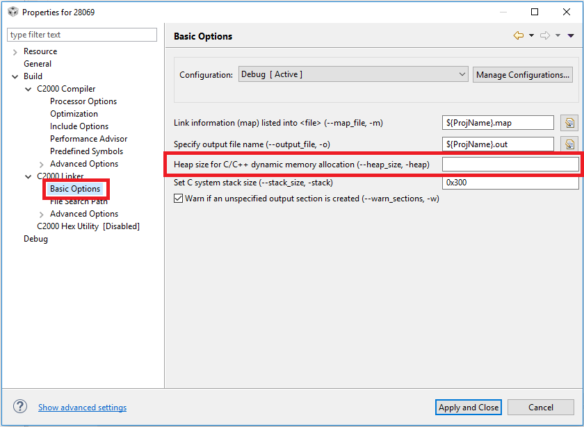 CCS/TMS320F28069M: how to change heap size? - Code Composer Studio forum - Code Composer Studio ...