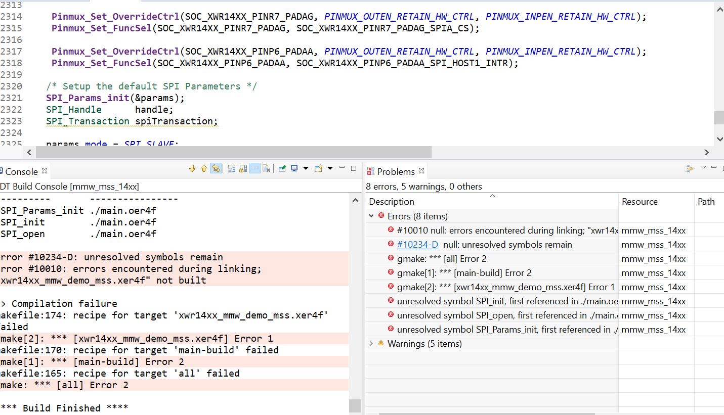 CCS/IWR1443BOOST: Problem adding SPI code to demo - Code Composer ... CCS/IWR1443BOOST: Problem adding SPI code to demo - Code Composer ...