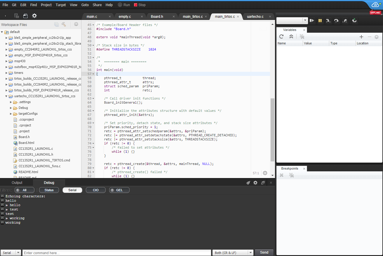 CCS/LAUNCHXL-CC1312R1: Unable to enter input in terminal - Code Composer Studio forum - Code ...