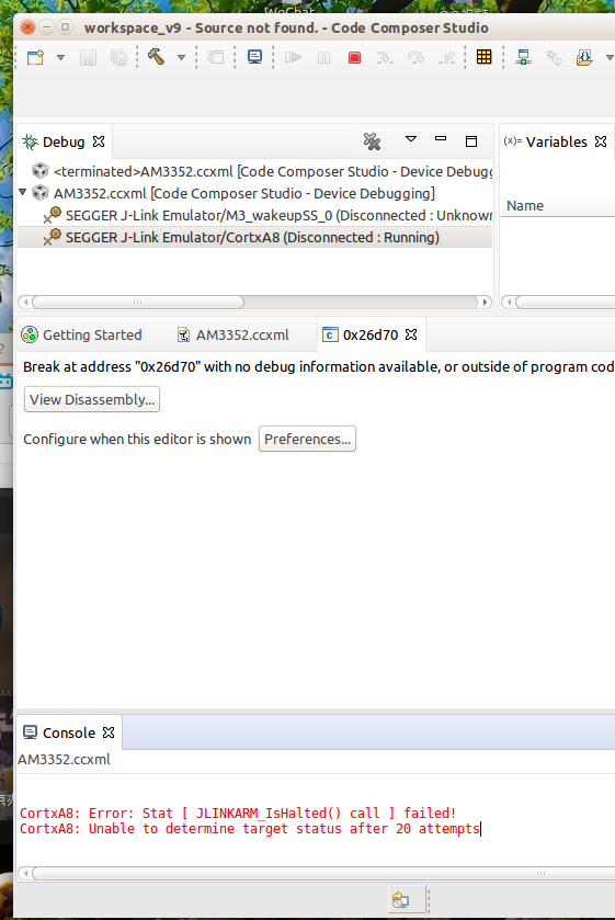CCS: AM3352：CortxA8: Error: Stat [ JLINKARM_IsHalted() call ] failed! - Code Composer Studio ...
