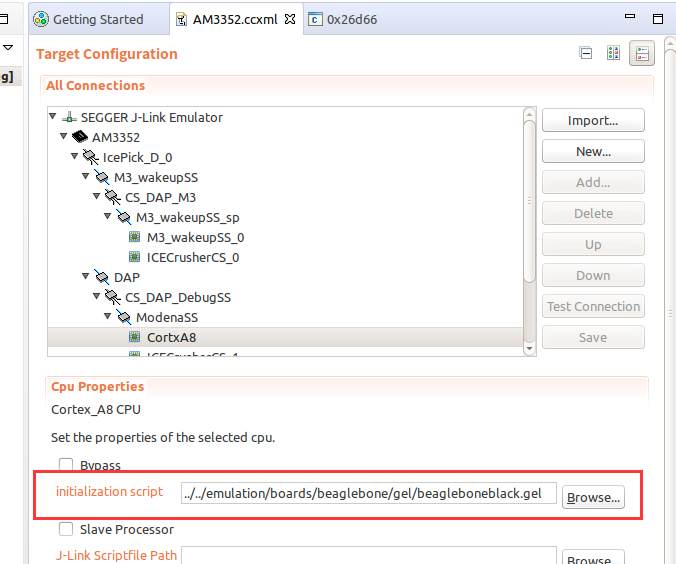 CCS: AM3352：CortxA8: Error: Stat [ JLINKARM_IsHalted() call ] failed! - Code Composer Studio ...