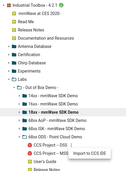 CCS: Resource Explorer encountered an error, when trying to import IWR68XX ODS - Point Cloud ...