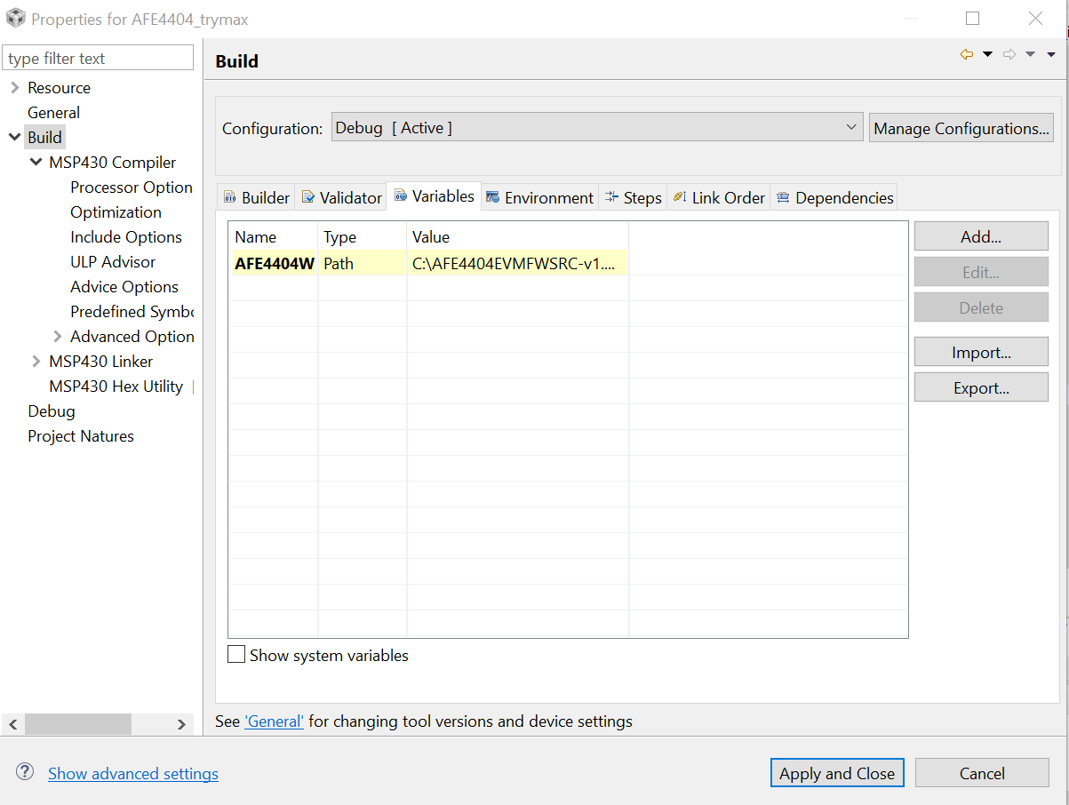 CCS/AFE4404: Error linking files - Code Composer Studio forum - Code Composer Studio™︎ - TI E2E ...