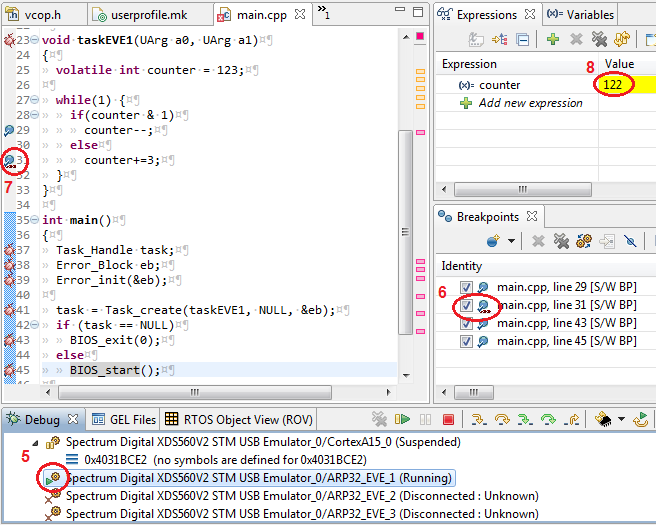 EVE debugging problem after BIOS_start() was executed - Code Composer Studio forum - Code ...
