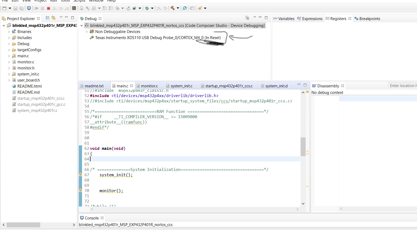CCS/MSP432P401R: MEMORY MAP PREVENTED READING 0x20010004 - Code Composer Studio forum - Code ...