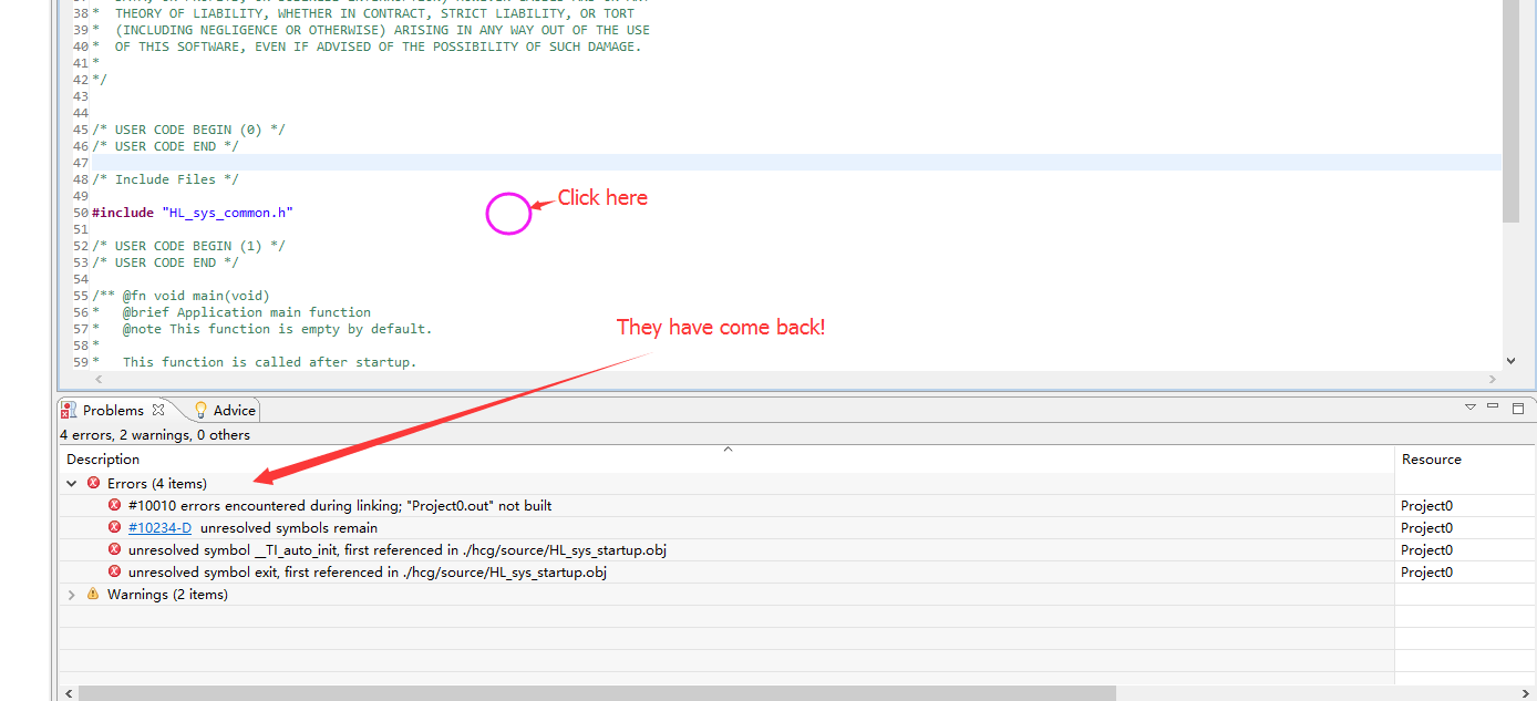 errors and warnings disappeared after switch from problems tab to ...