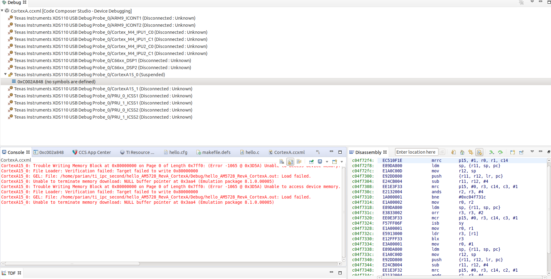 CCS/AM5728: Problem with JTAG connection and RTOS example for ARM Cortex-A15 - Code Composer ...