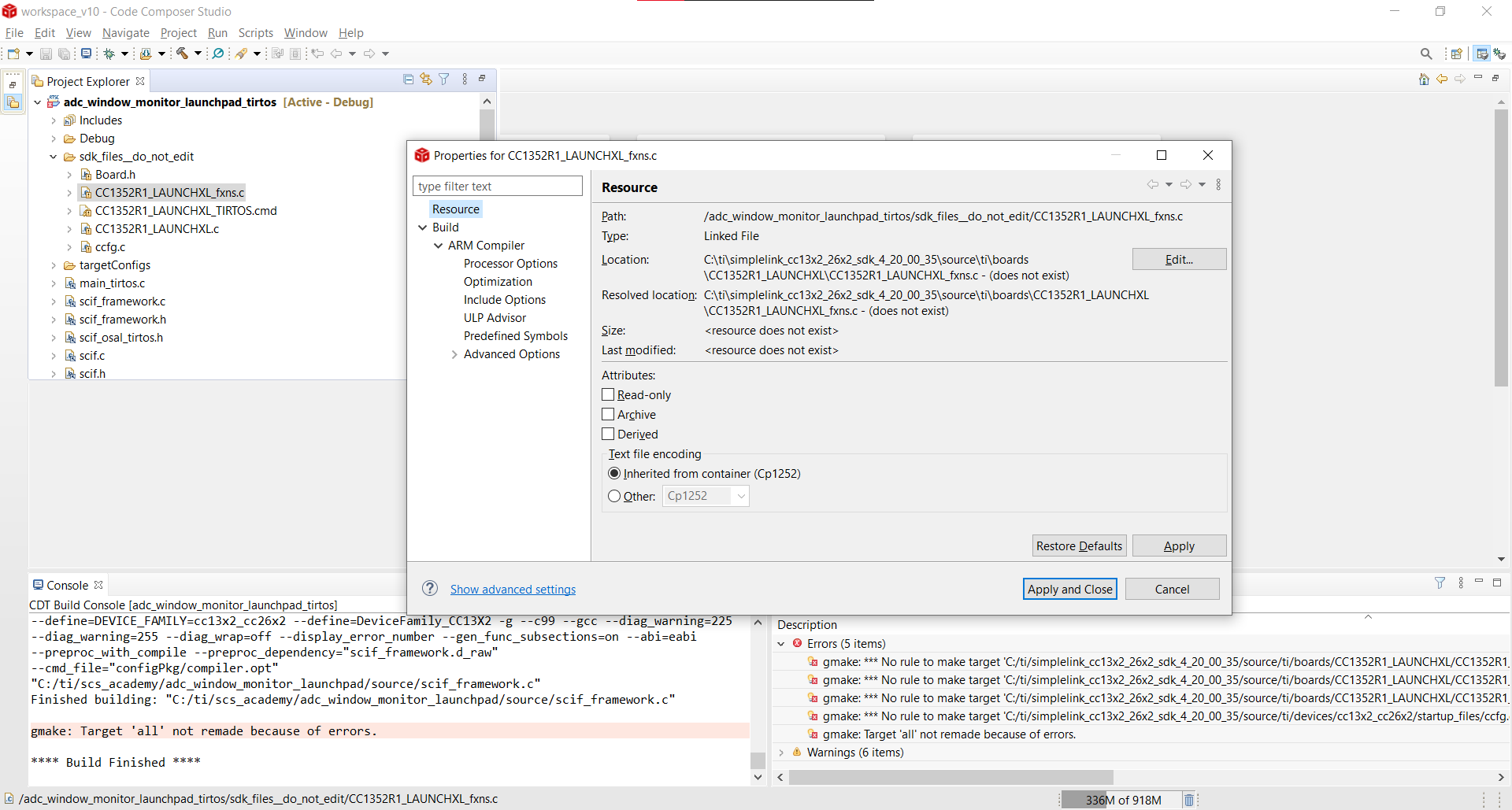 CCS/LPSTK-CC1352R: gmake error when importing project from sensor controller studio (scs) - Code ...