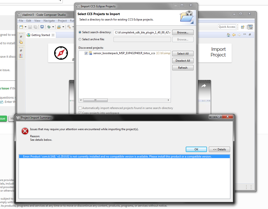 CCS/MSP432P401R: See details below. Error: Project-spec import cannot be resolved: ${COM_TI ...