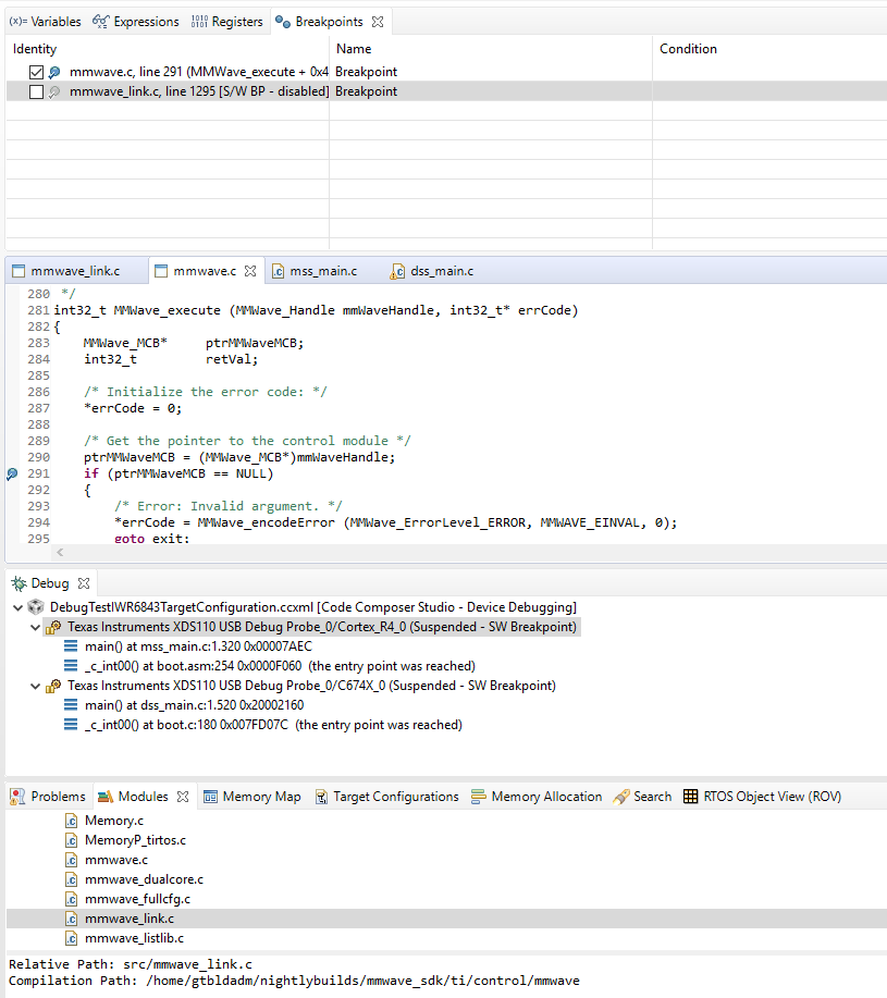 Ccsiwr6843isk Breakpoint Enabled But Not Visible Code Composer 0803