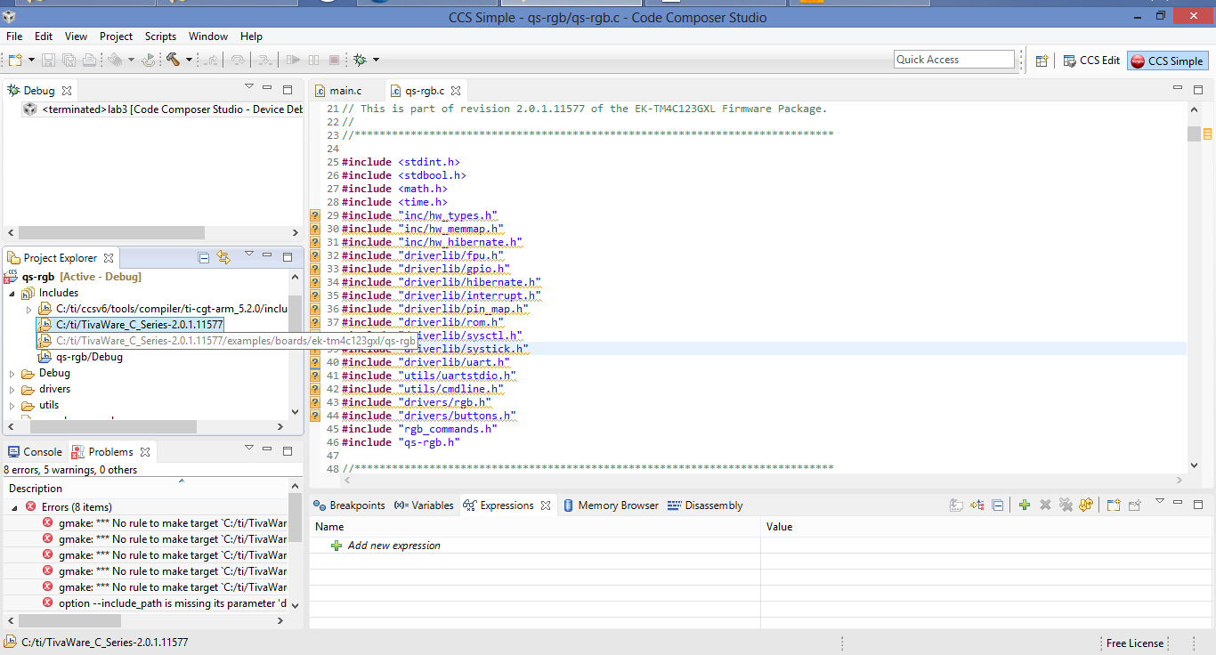 Lab 3 (Homework idea) include_path is missing its parameter 'dir' - Code Composer Studio forum ...