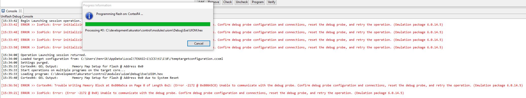 uniflash trouble - Code Composer Studio forum - Code Composer Studio™︎ - TI E2E support forums