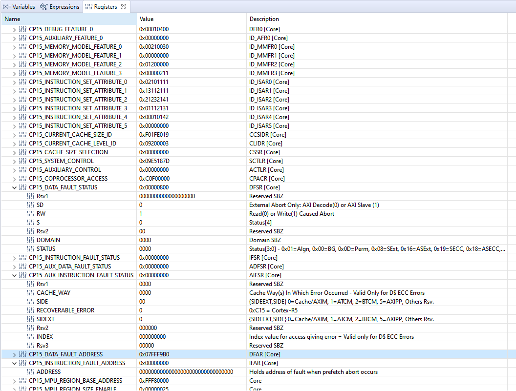 CCS/LAUNCHXL2-RM57L: Stop in dataentry due to local string definition, data write fault - Arm ...